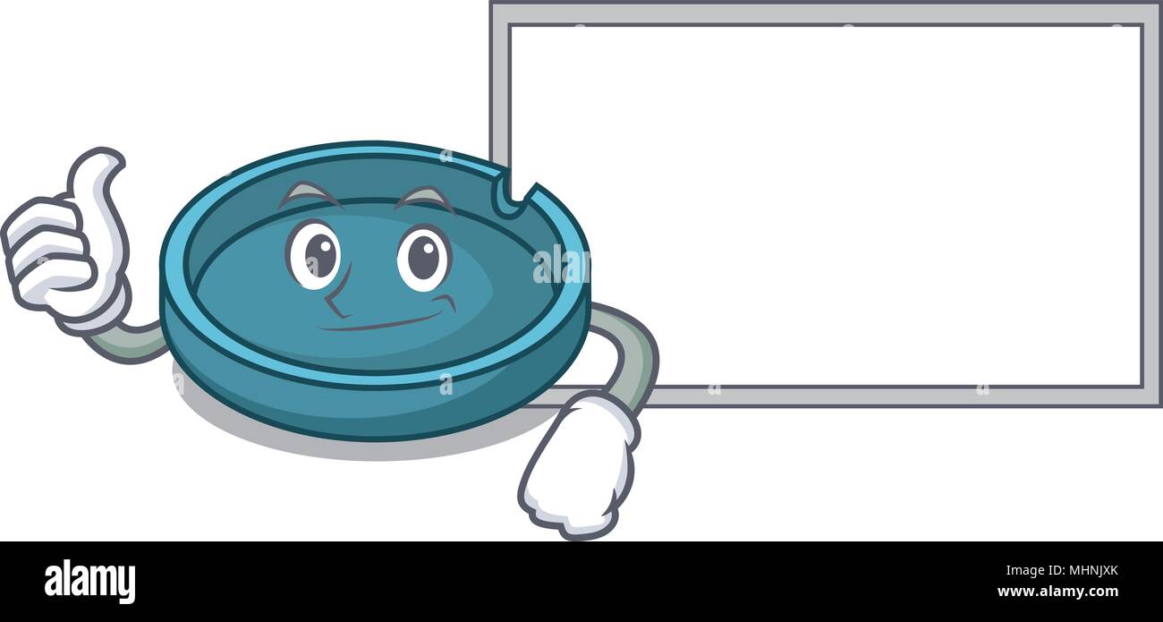 Thumbs up with board ashtray character cartoon style vector ...