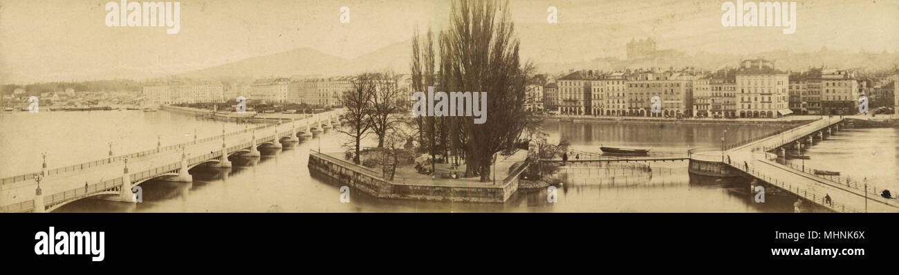 Geneva - Mont Blanc Bridge and Ile Jean-Jacques Rousseau Stock Photo ...