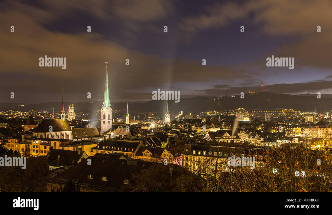 Night view of Zurich city center - Switzerland Stock Photo - Alamy