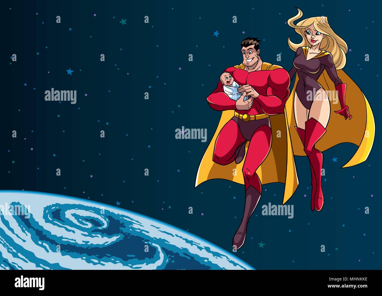 Super Dad Mom and Baby in Space Stock Vector Image & Art - Alamy