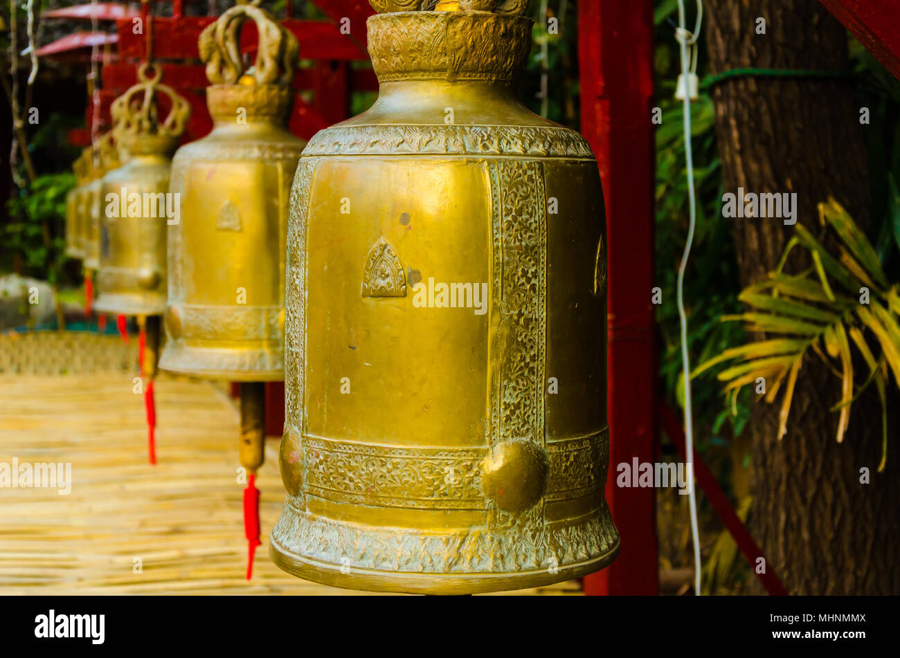 Metal Bell at a temple for worship Stock Photo - Alamy