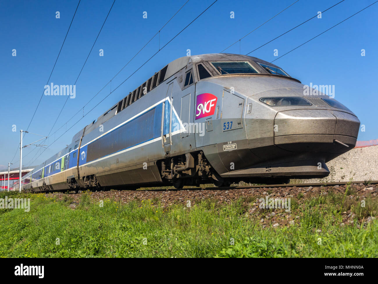 STRASBOURG, FRANCE - SEPTEMBER 22: SNCF TGV train on a way from Stock ...