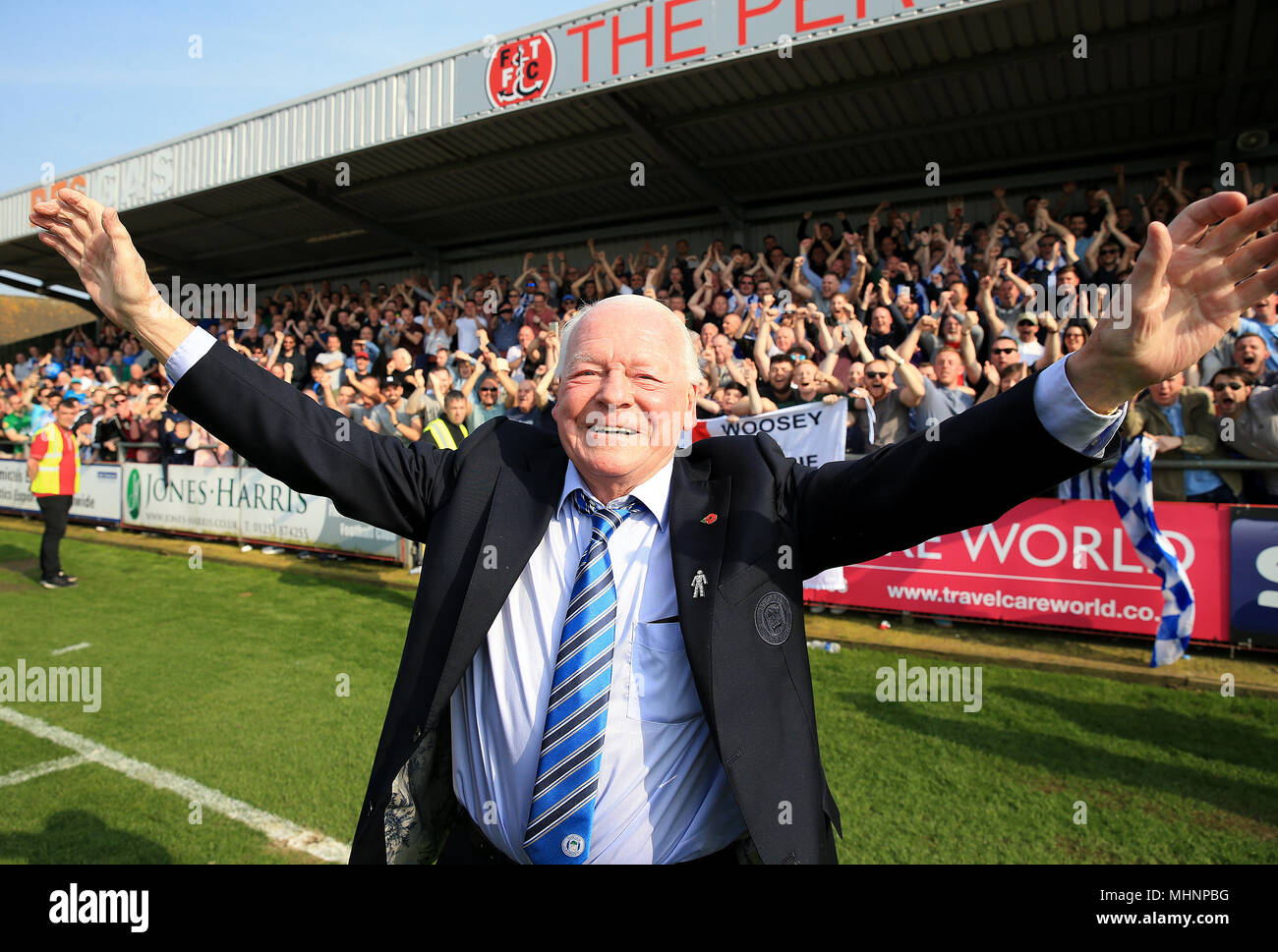 Wigan Athletic's owner David Whelan celebrates his sides promotion to ...