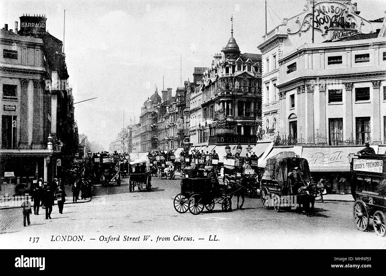 Oxford Street looking west from Oxford Circus, London. Date: circa 1900 ...