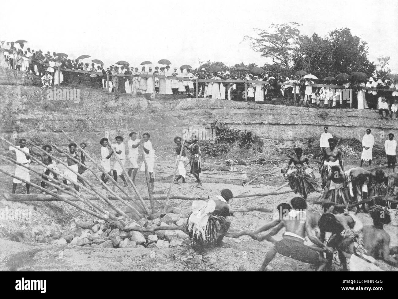 FIJI. Fiji. Fire-walking ceremony at Beqa; 1900 old antique print ...