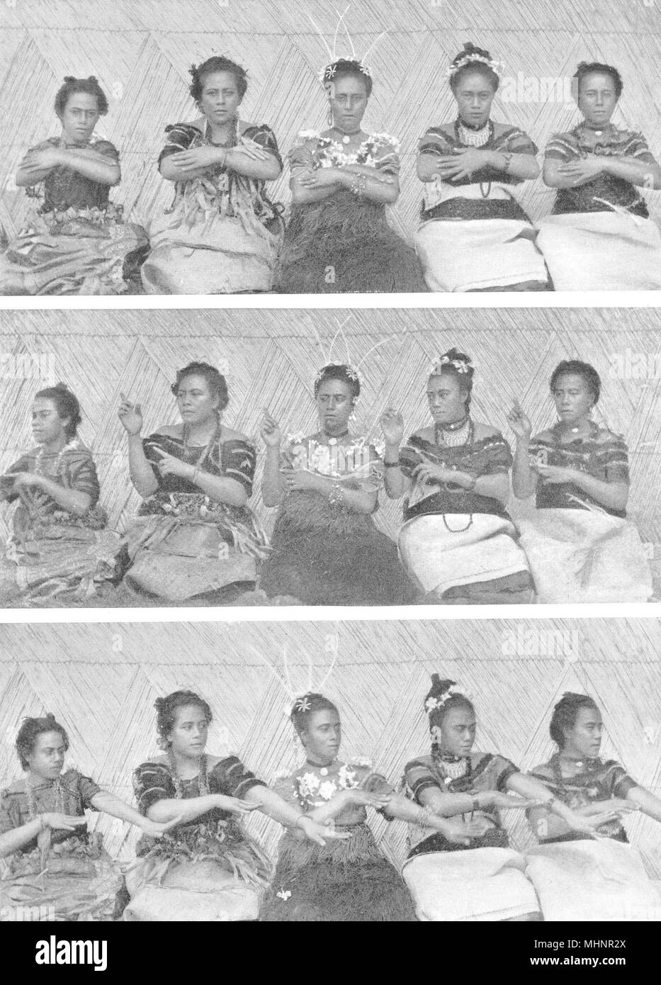 POLYNESIA. Polynesia. A Sitting dance; A Samoan Taupou 1900 old antique ...