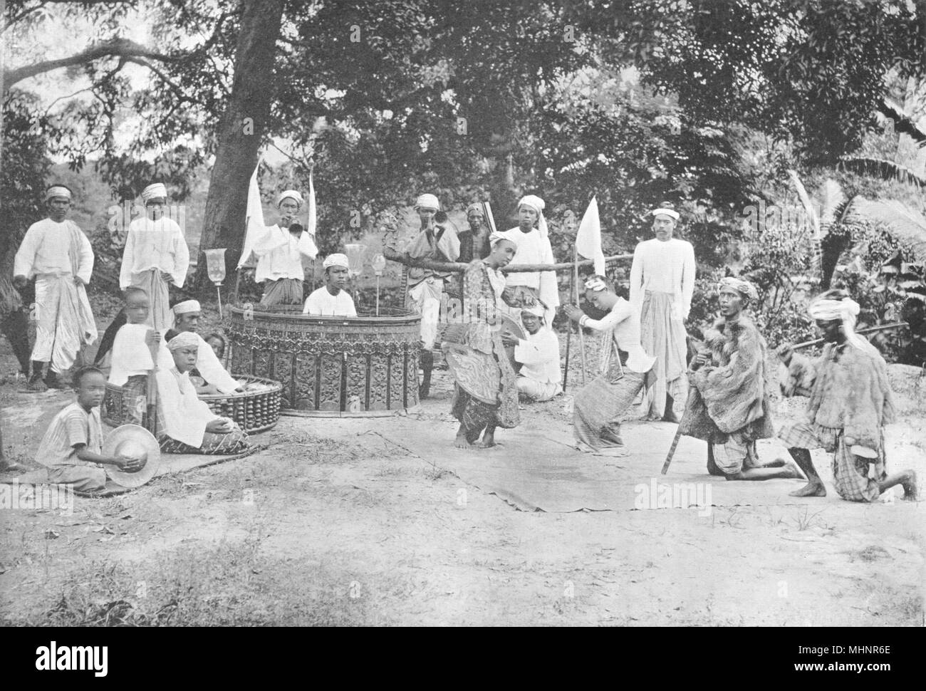 BURMA. Burma. An open-Air play; Saing-Waing instrument 1900 old antique ...