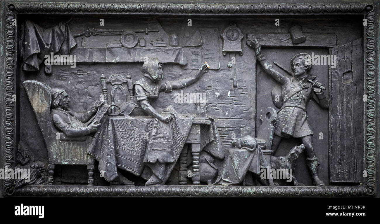 Glasgow in Scotland, plaque detail from Duke of Wellington statue has ...
