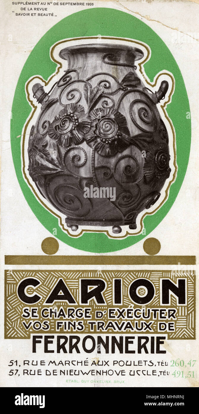Brussels, Belgium - Carion Fine Ironworks trade card Stock Photo - Alamy