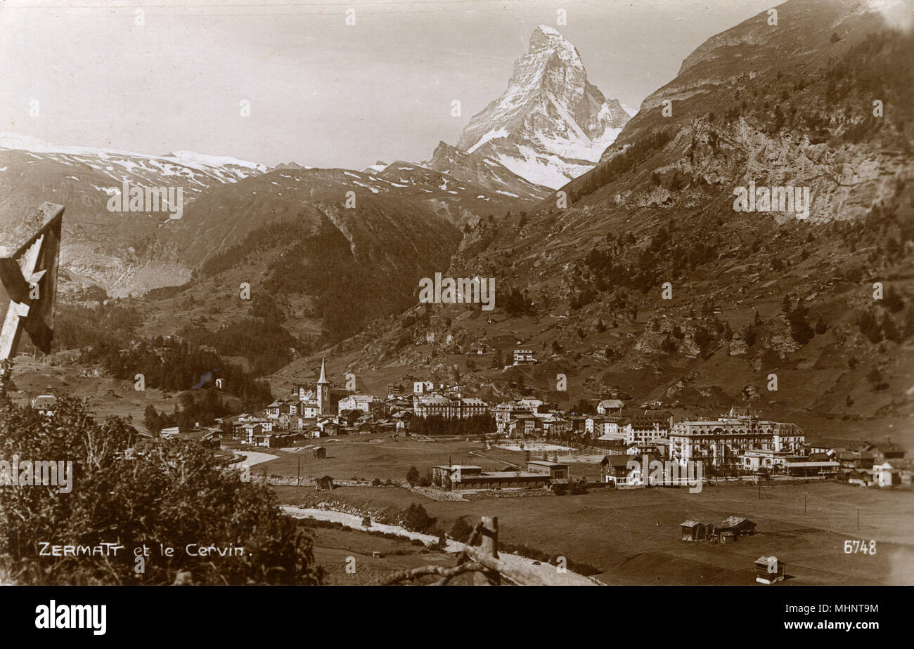 Zermatt, Switzerland - Panoramic view with Matterhorn Stock Photo - Alamy