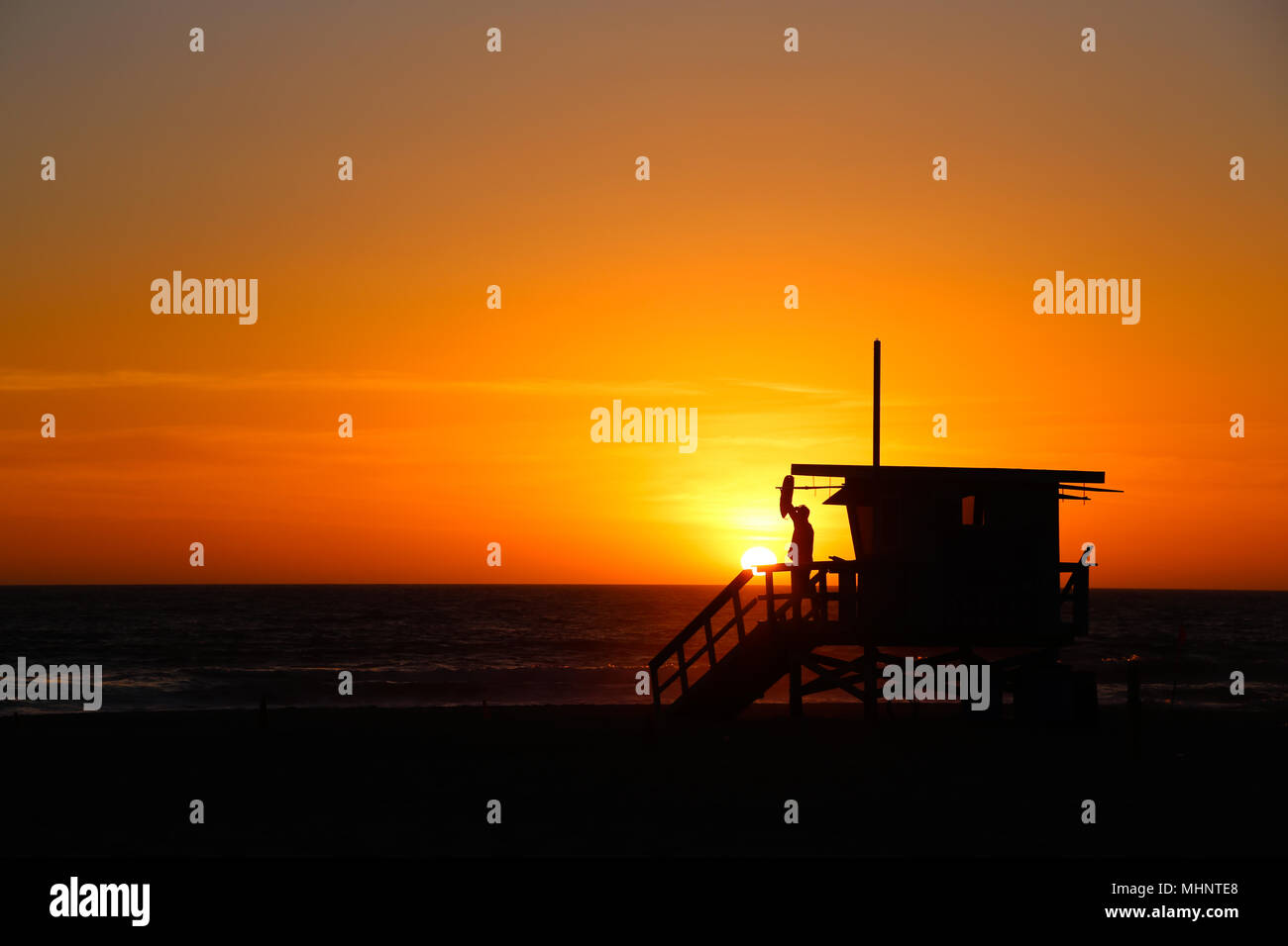 lifeguard cabin at sunset Stock Photo - Alamy