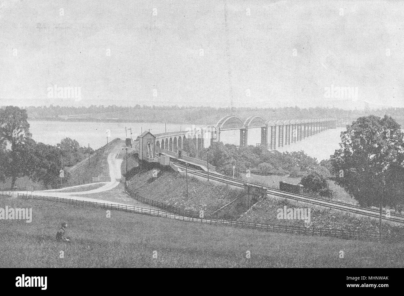 GLOUCESTERSHIRE. The Severn bridge, Sharpness 1901 old antique print ...