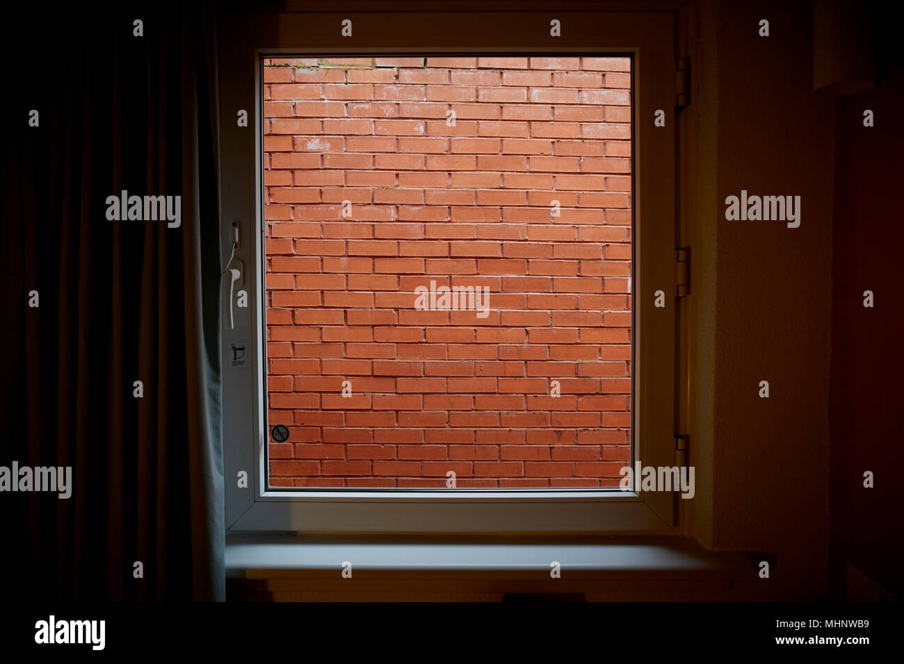 Glasgow in Scotland, room with a view, brick wall from a hotel window ...