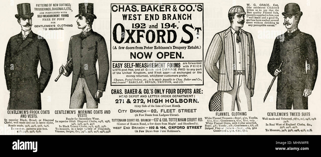 Advert for Chas Baker and Co's, men's wear 1889 Stock Photo - Alamy