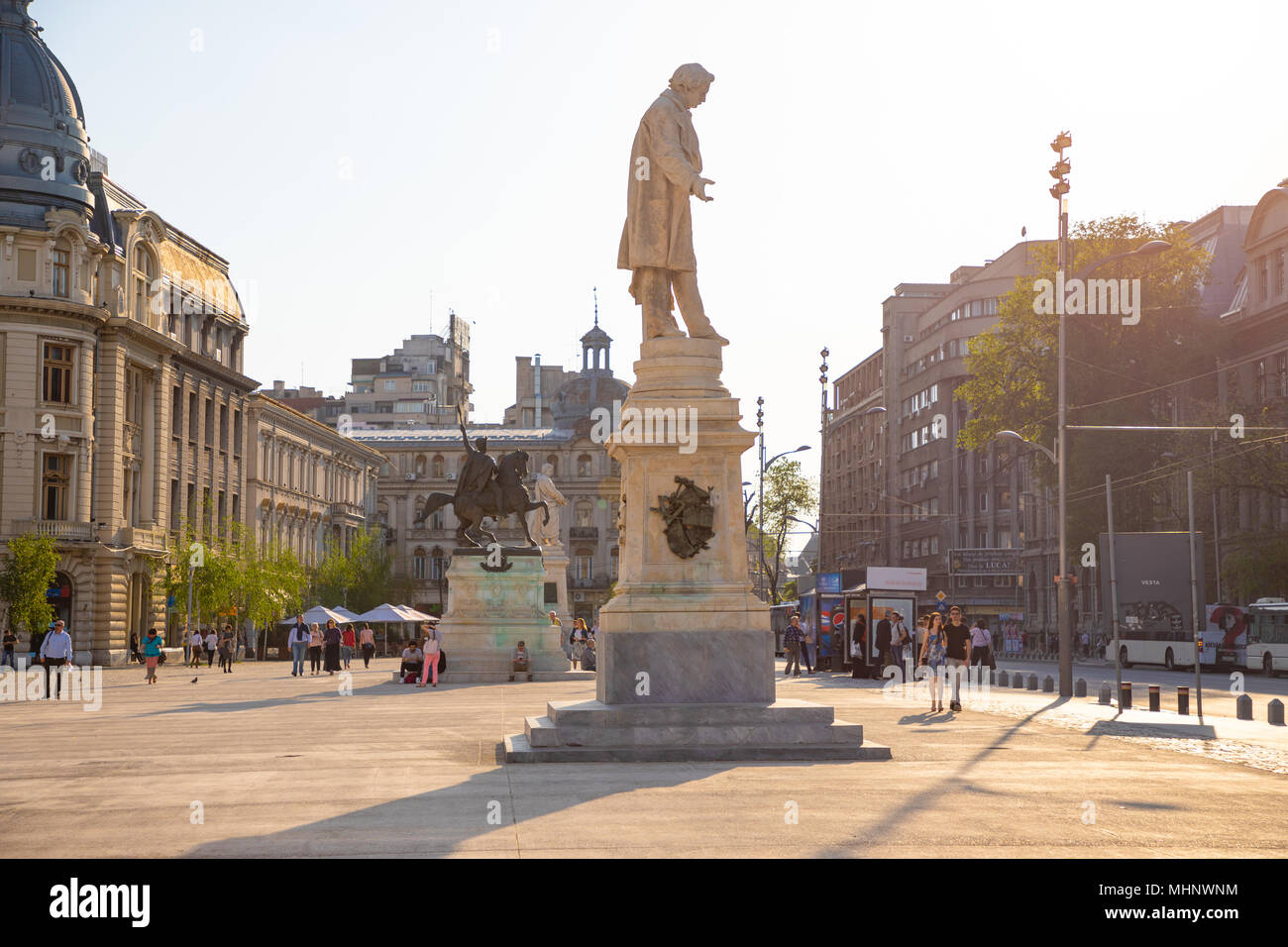 Bucharest, Rumania - 28.04.2018: Statues on University Square, located ...