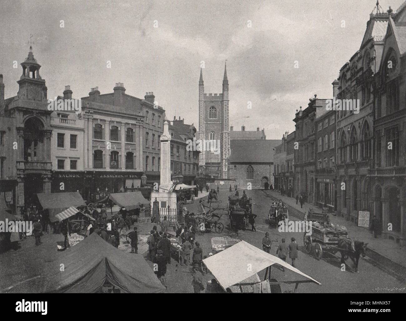 READING. Market Place. Carts stalls. Berkshire 1900 old antique print ...