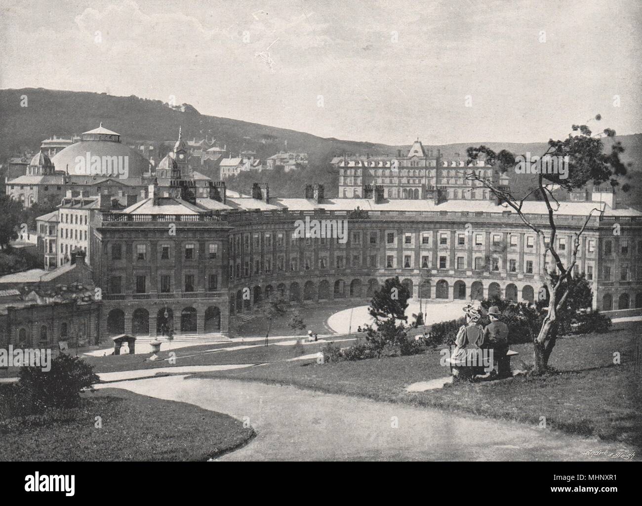 BUXTON. The Crescent & town. Derbyshire 1900 old antique vintage print ...