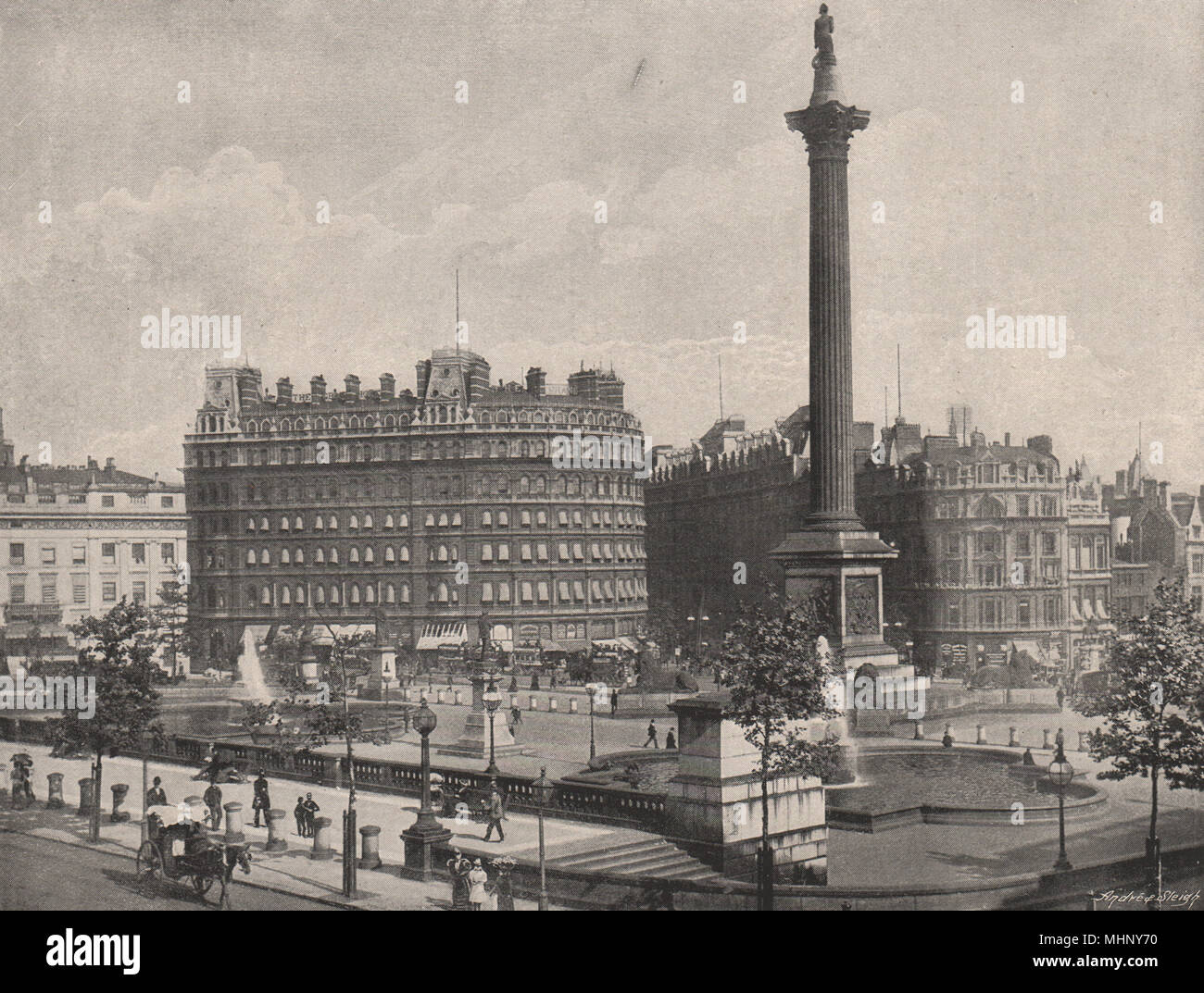 Trafalgar Square. London 1896 old antique vintage print picture Stock ...