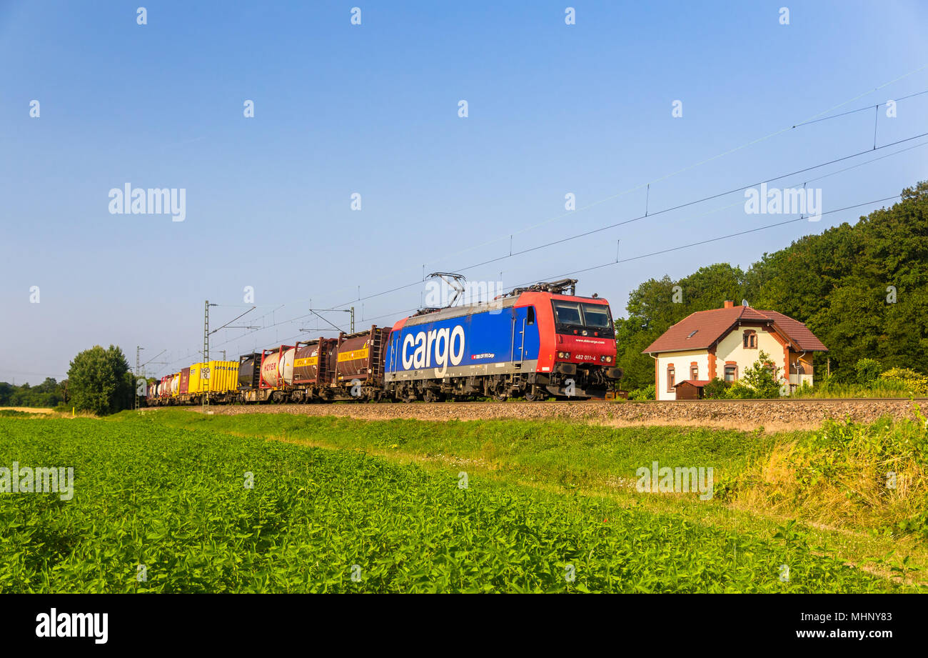 OFFENBURG, GERMANY - JULY 10: Freight train of Swiss Federal Rai Stock ...