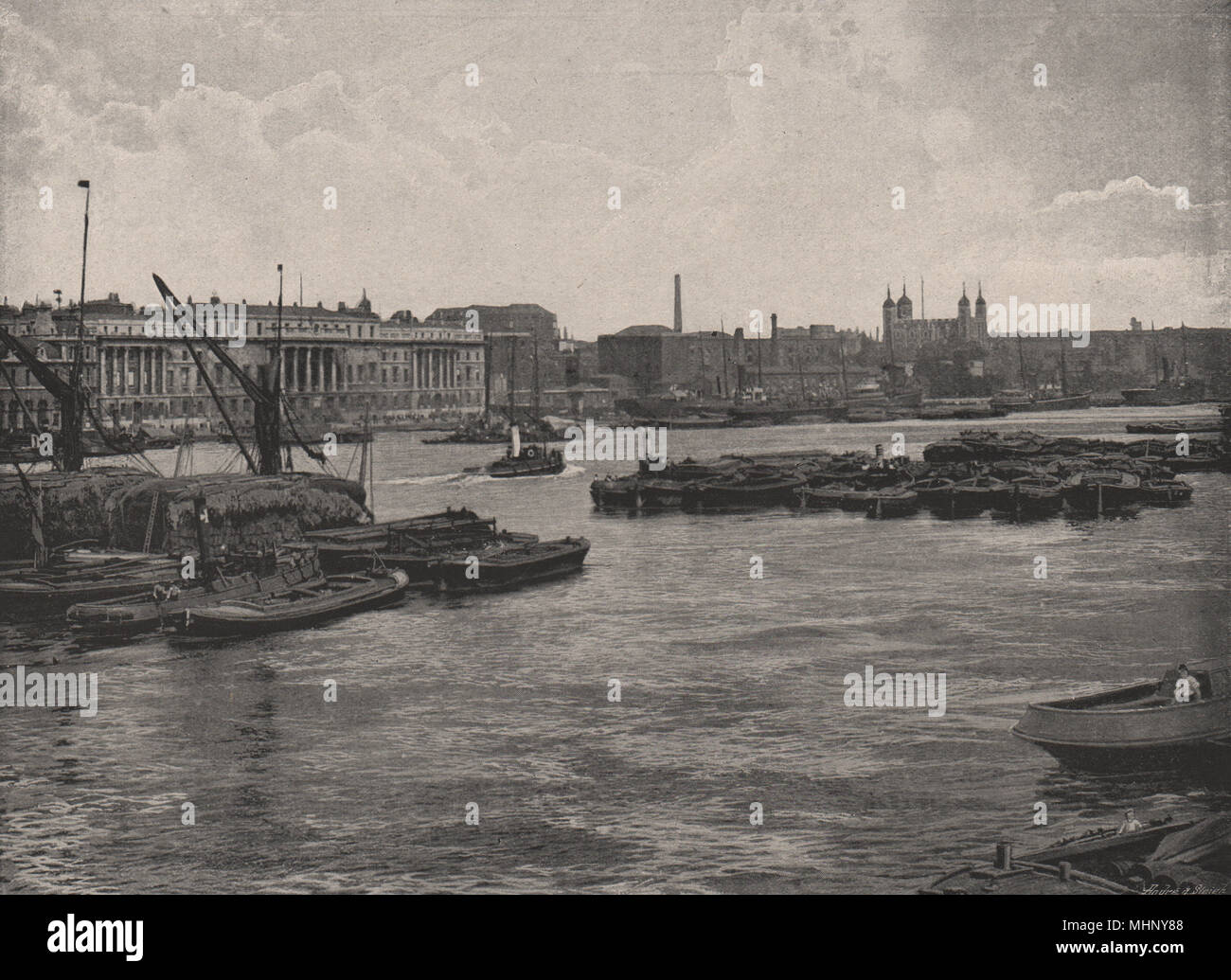 View down The Thames from London Bridge. London 1896 old antique print ...