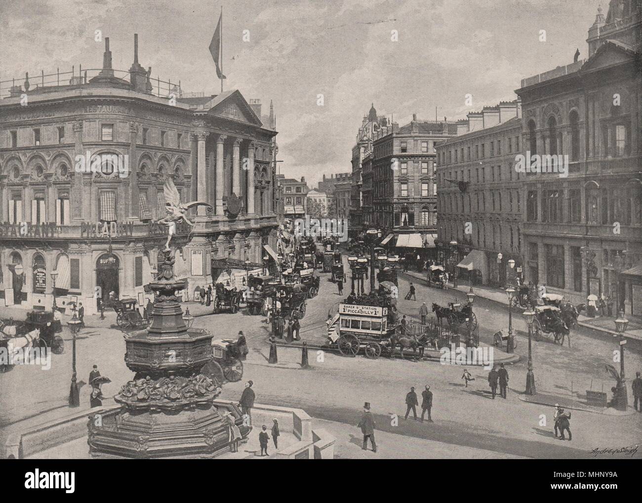 Piccadilly Circus. London 1896 old antique vintage print picture Stock ...