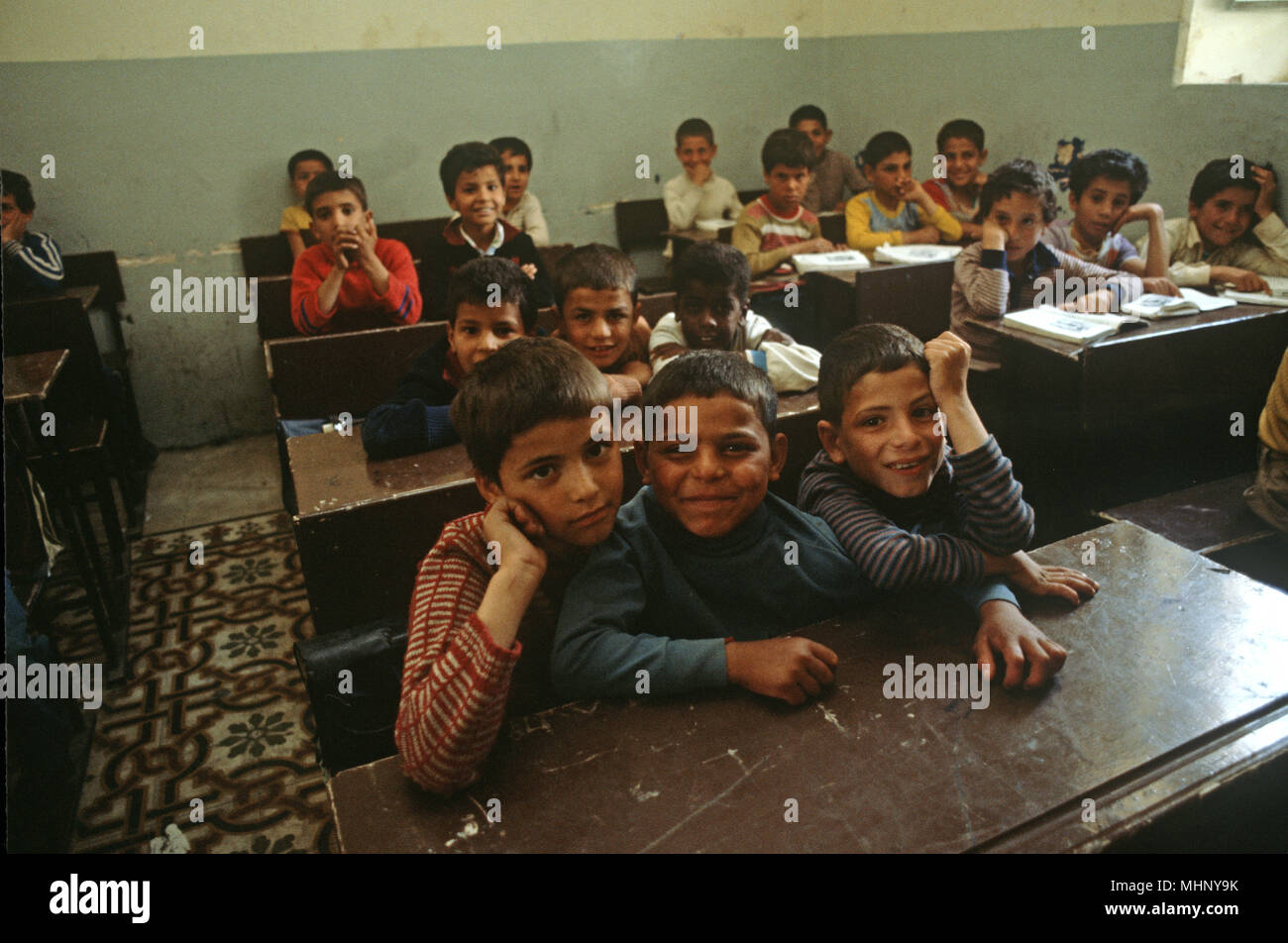 Palestinian school children in classroom, West Bank, East Jerusalem ...