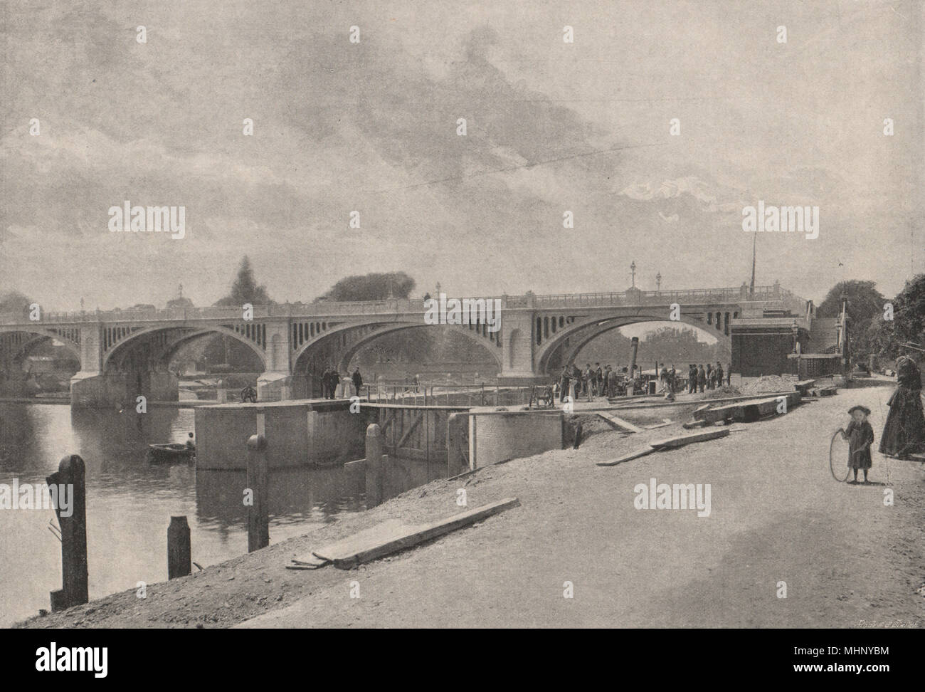 Richmond Lock and Footbridge. London 1896 old antique vintage print ...