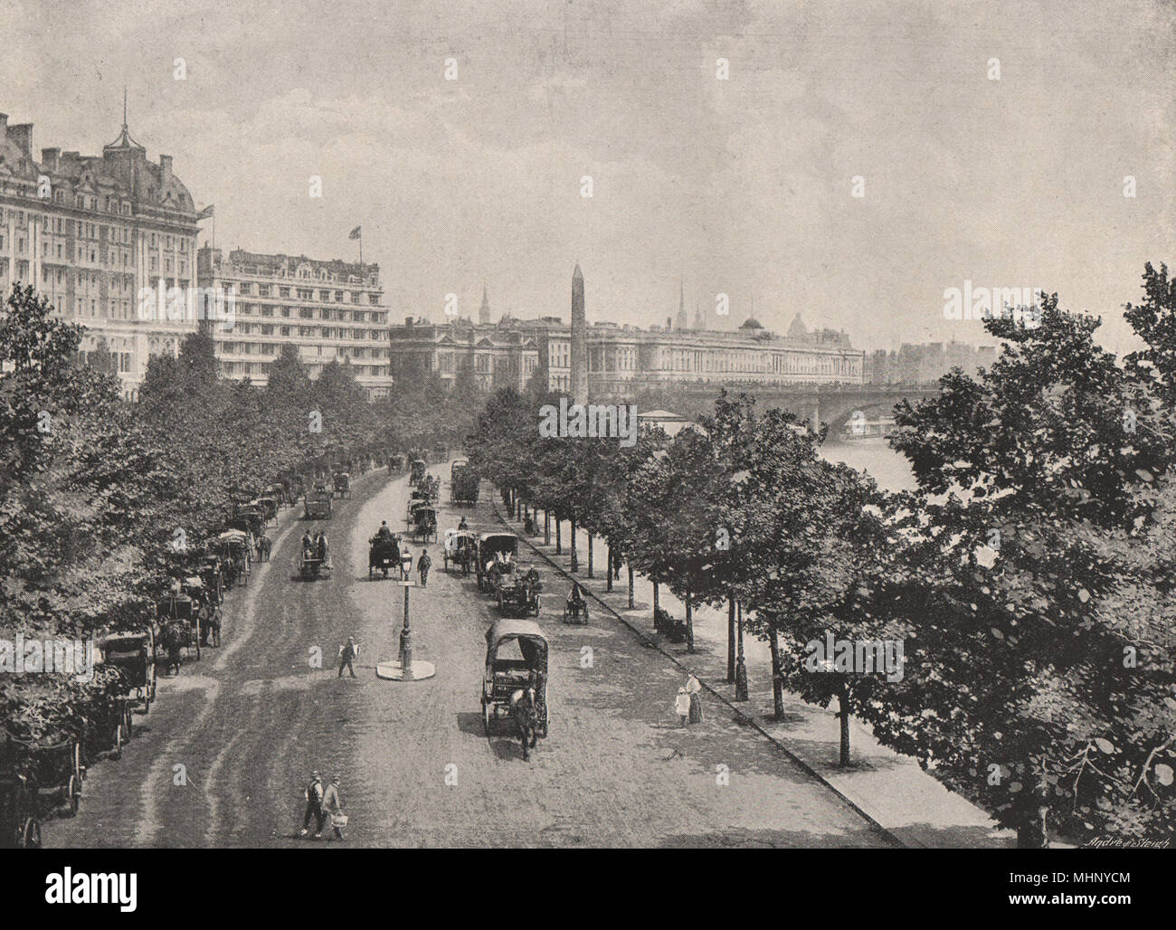 The Victoria Embankment, from Charing cross station. London 1896 old ...