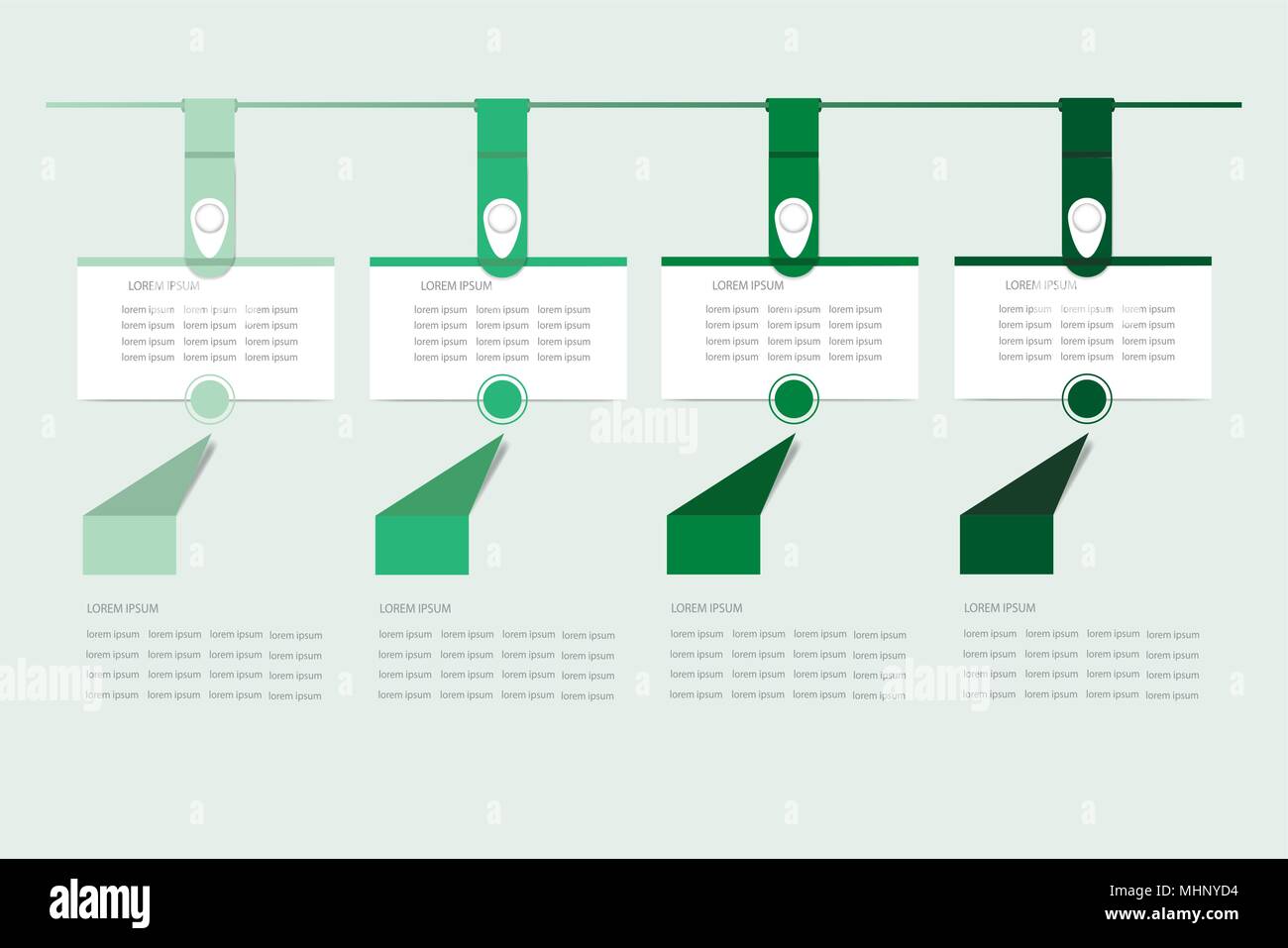 Set of infographic hanging rectangular labels in the shadows of green ...