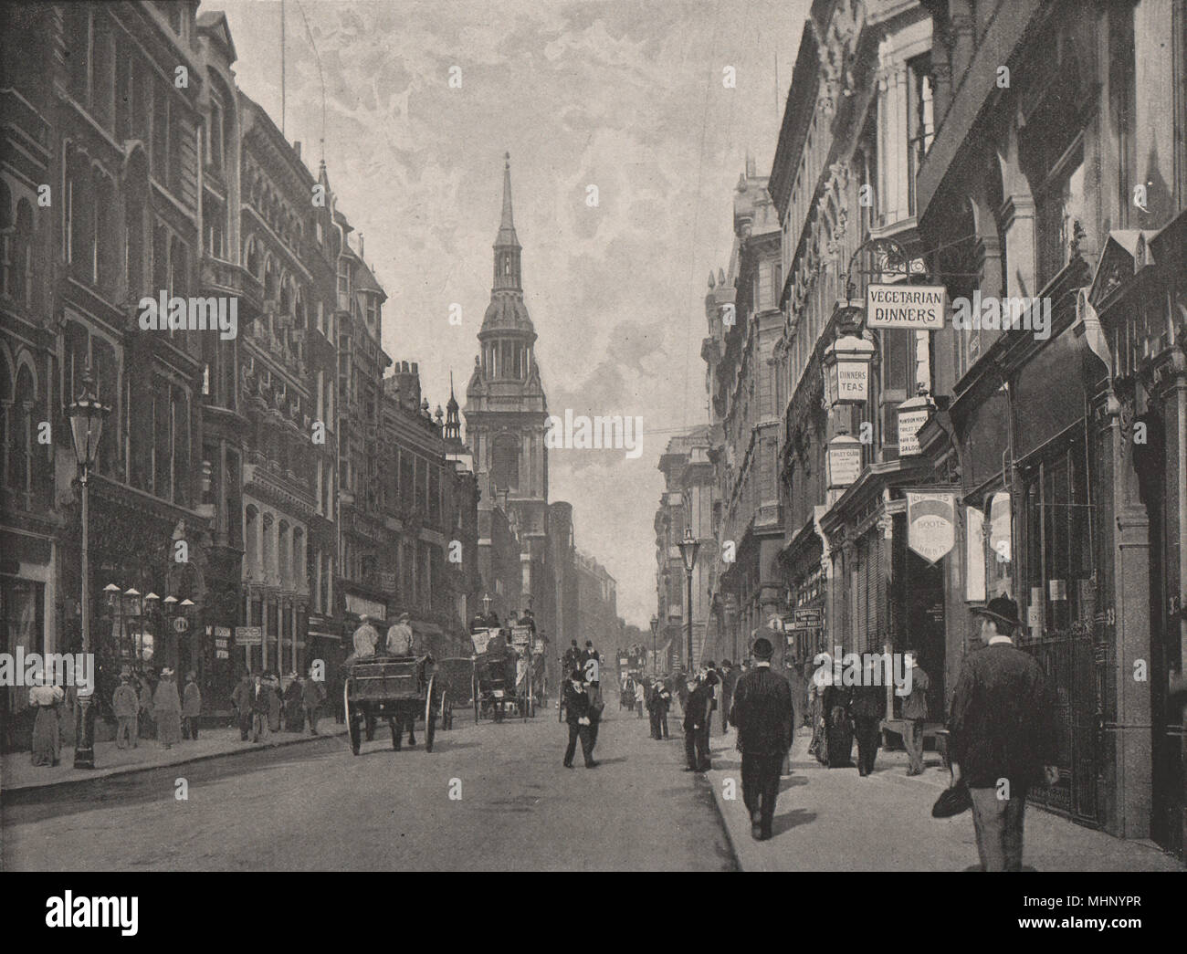 Cheapside, with Bow Church, looking West. London 1896 old antique print ...