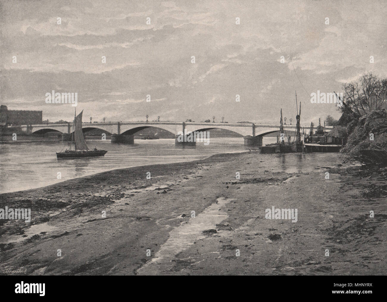 Putney Bridge, from the Middlesex Bank. London 1896 old antique print ...