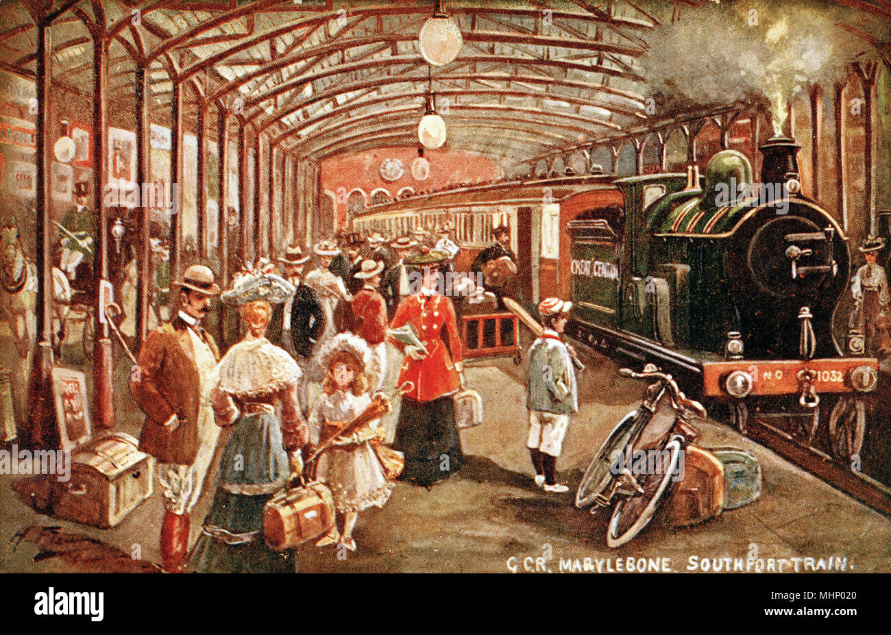 Platform scene at Marylebone Station, Great Central Railway, London ...