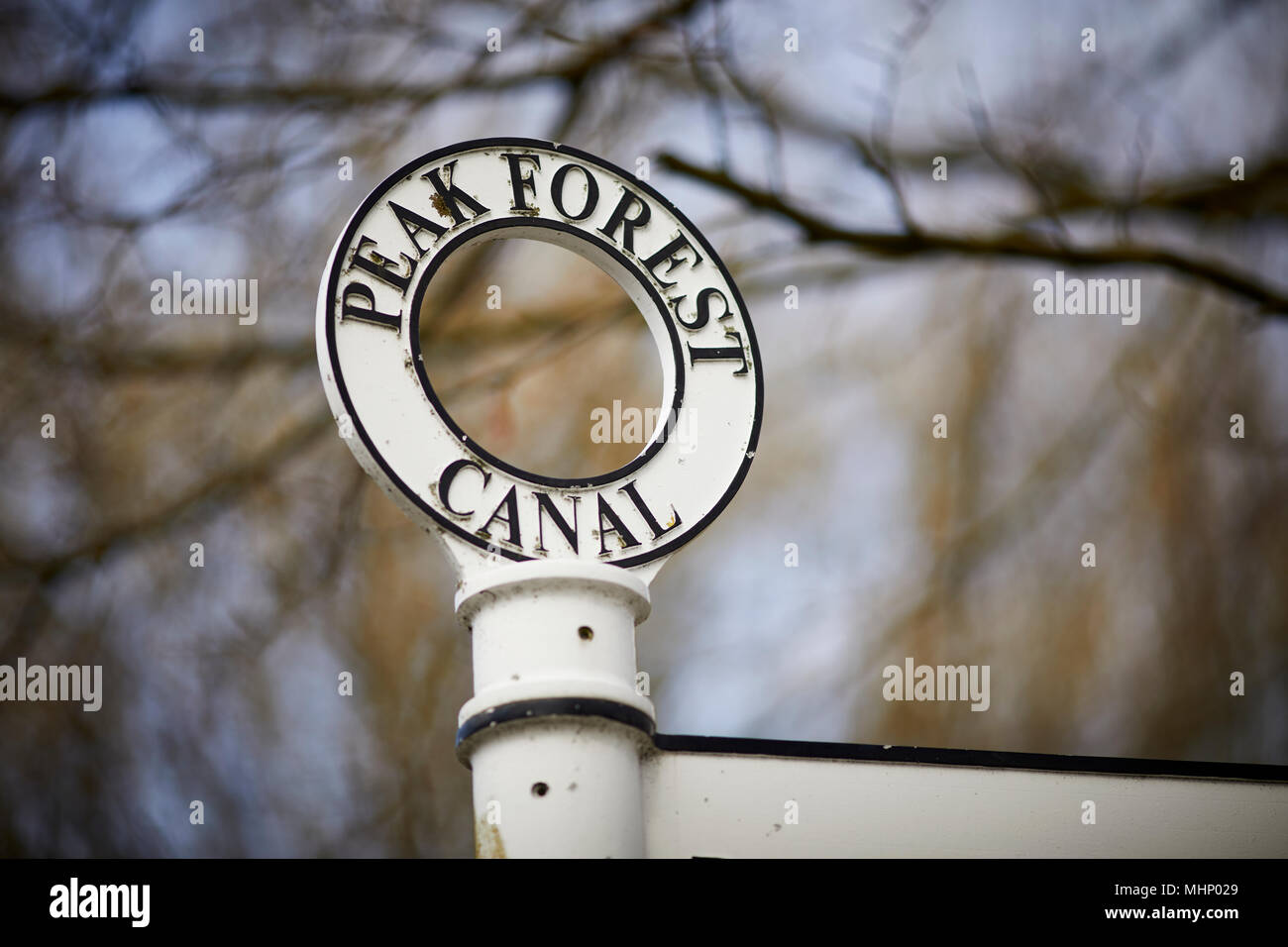Cast metal sign on Peak Forest Canal in the High peak at Whaley Bridge ...