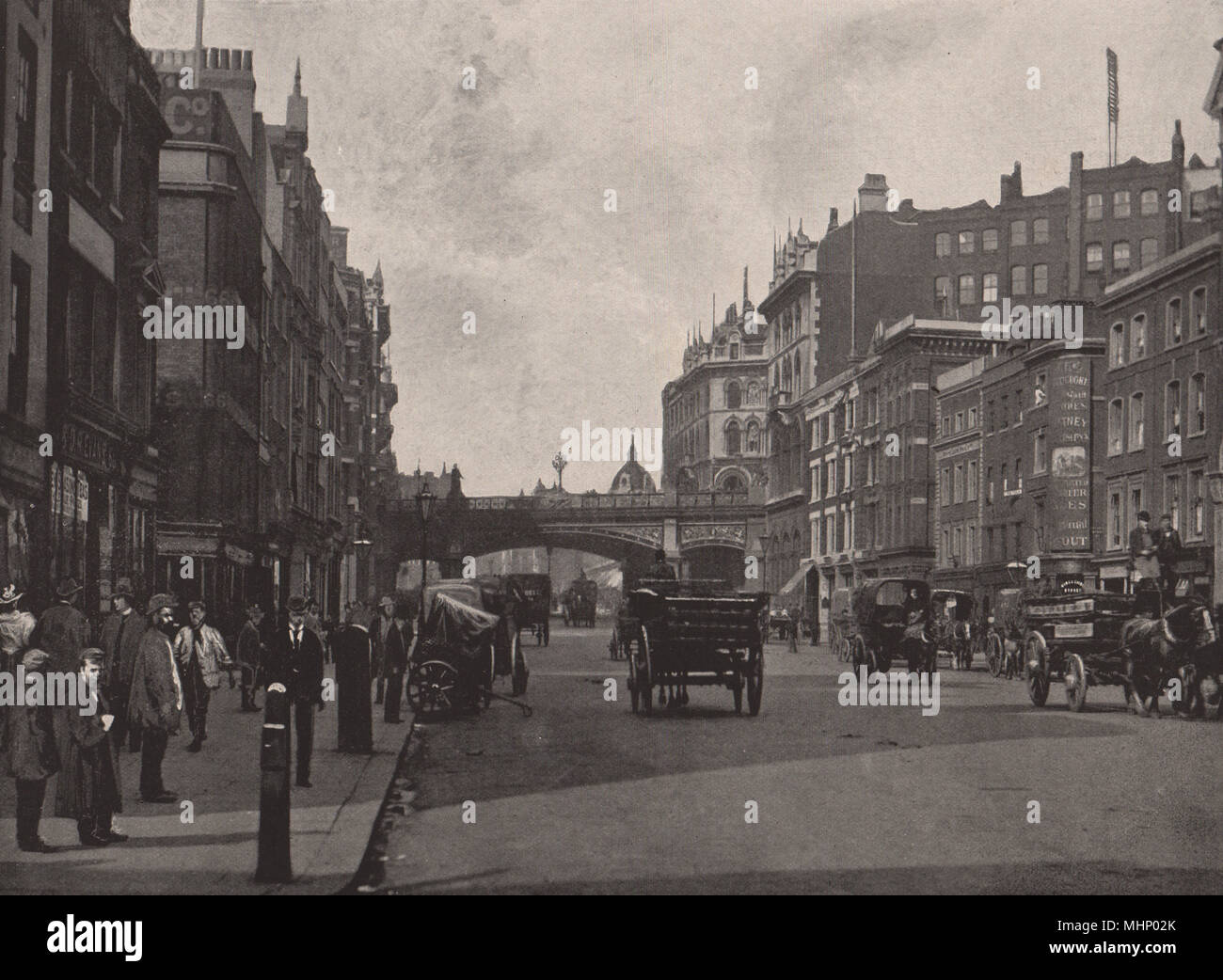 Holborn Viaduct, from Farringdon Street. London 1896 old antique print ...