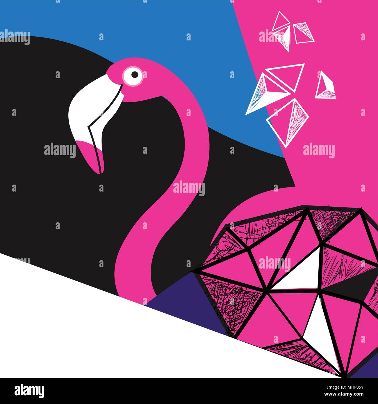Graphics Poster beautiful pink Flamingo on dark background Stock Vector ...