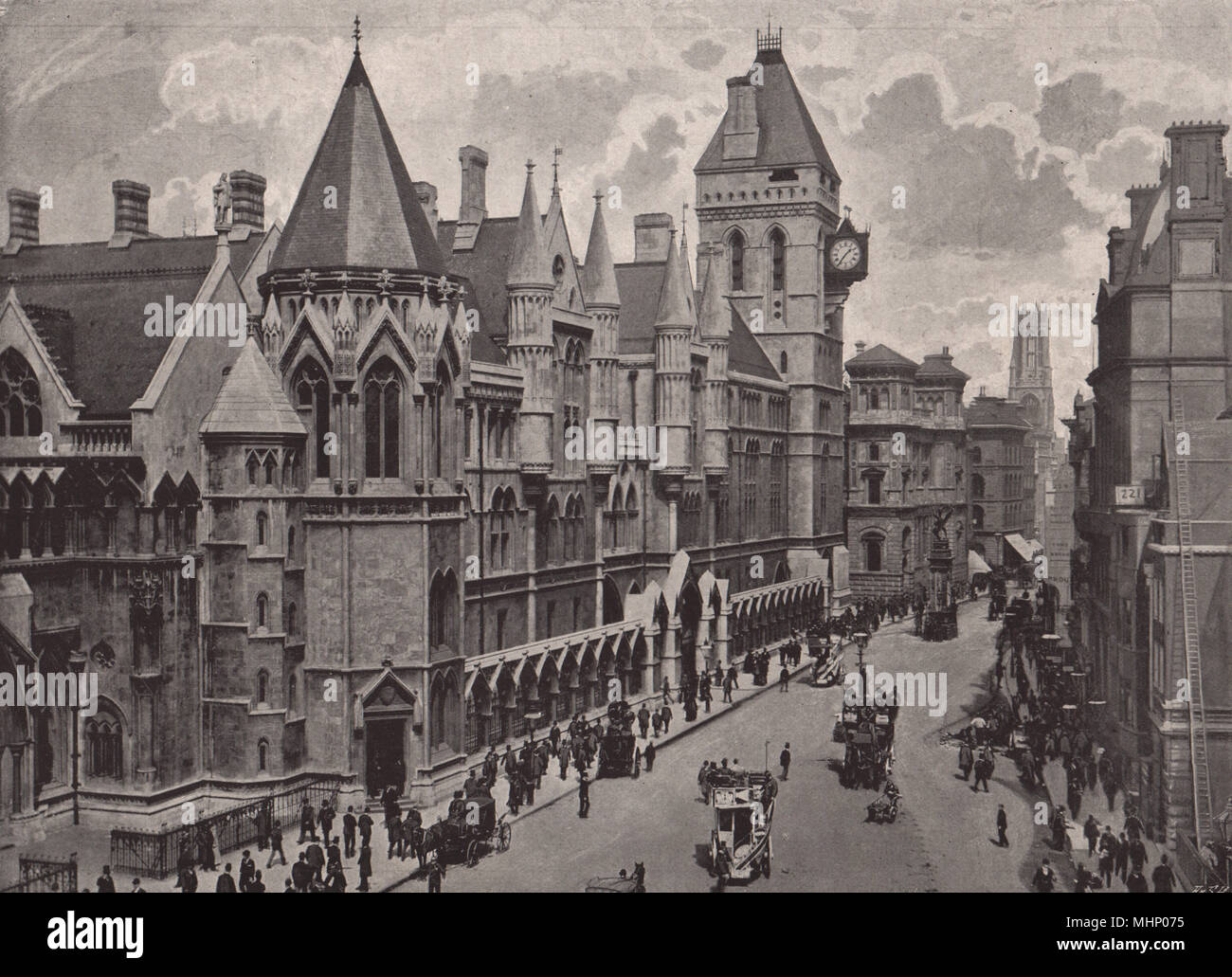 The Royal Palace of Justice, with Temple Bar Memorial. London 1896 old ...