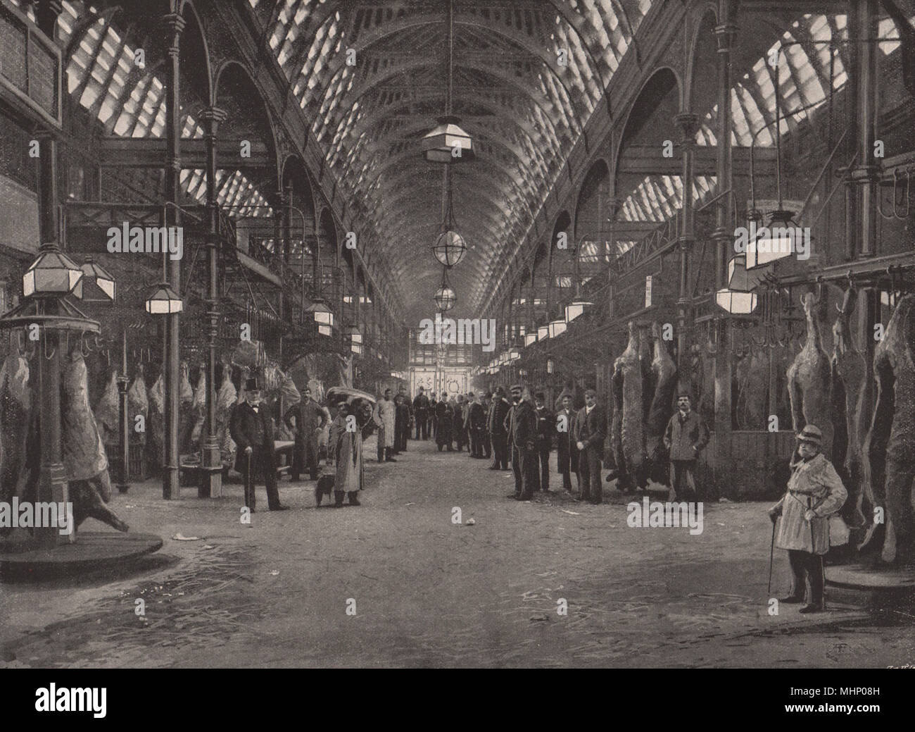 In Smithfield meat market. London. Markets 1896 old antique print ...