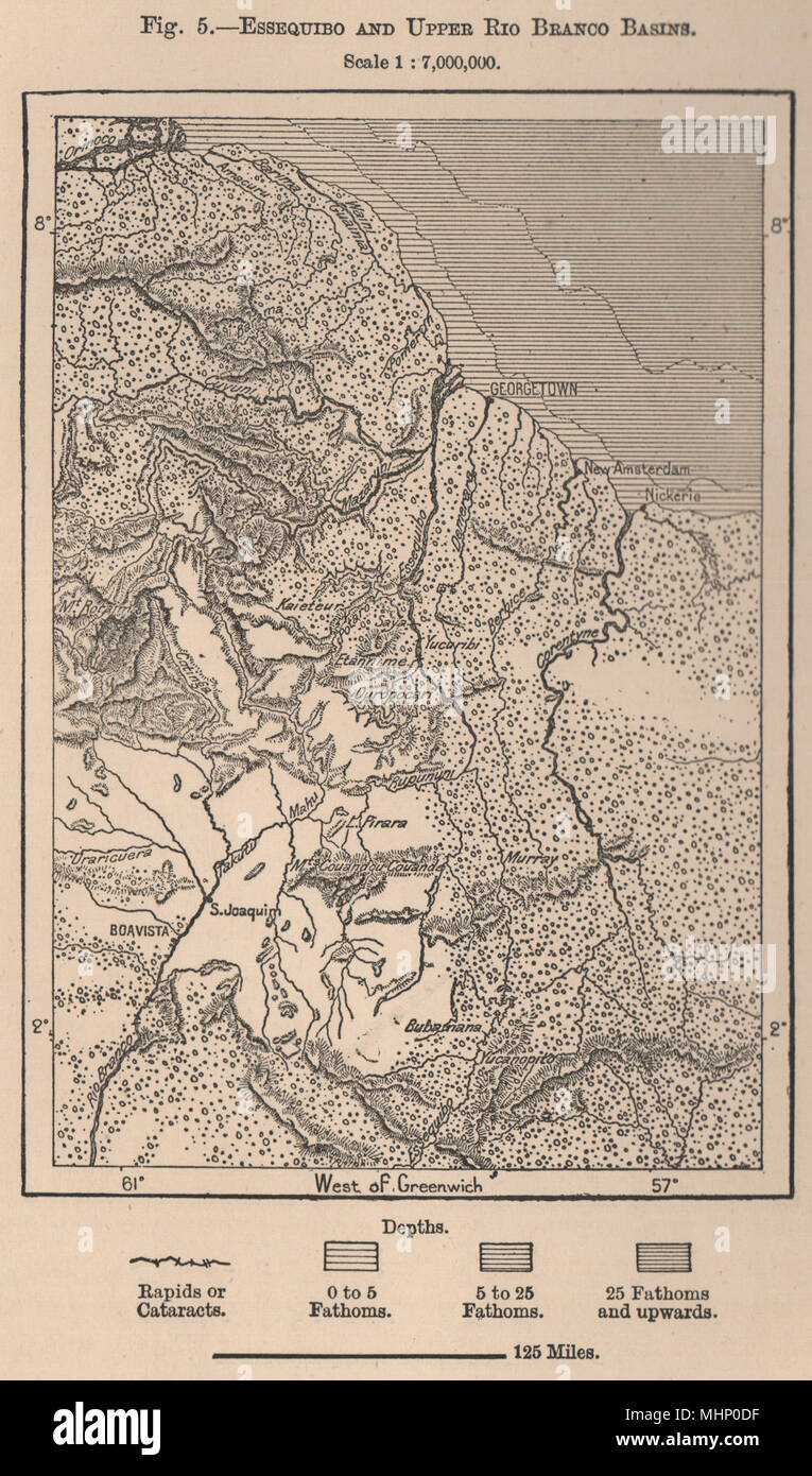 Essequibo and upper Rio Branco Basins. Guyana. Janjanbureh 1885 old map ...
