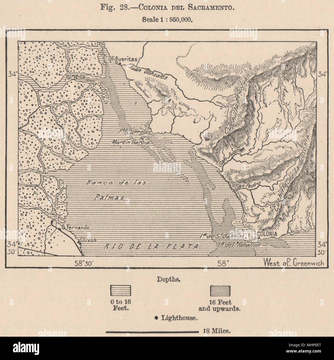 Colonia del Sacramento. Uruguay. Brazil 1885 old antique map plan chart ...