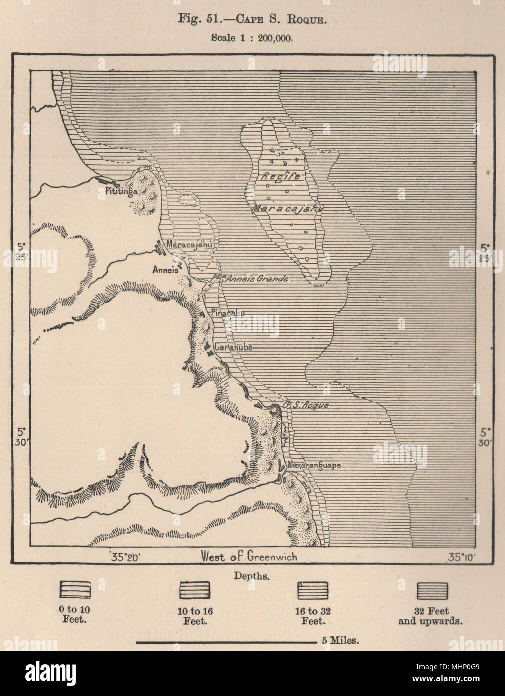 Cape San Roque. Cape São Roque. Brazil 1885 old antique vintage map ...