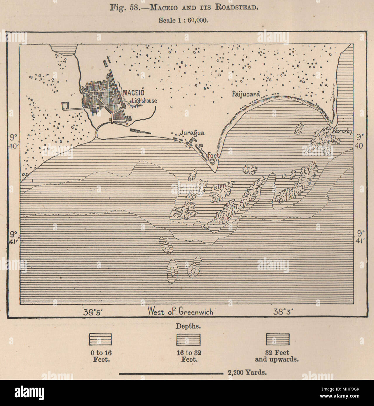 Maceio and its Roadstead. Alagoas, Brazil 1885 old antique map plan ...