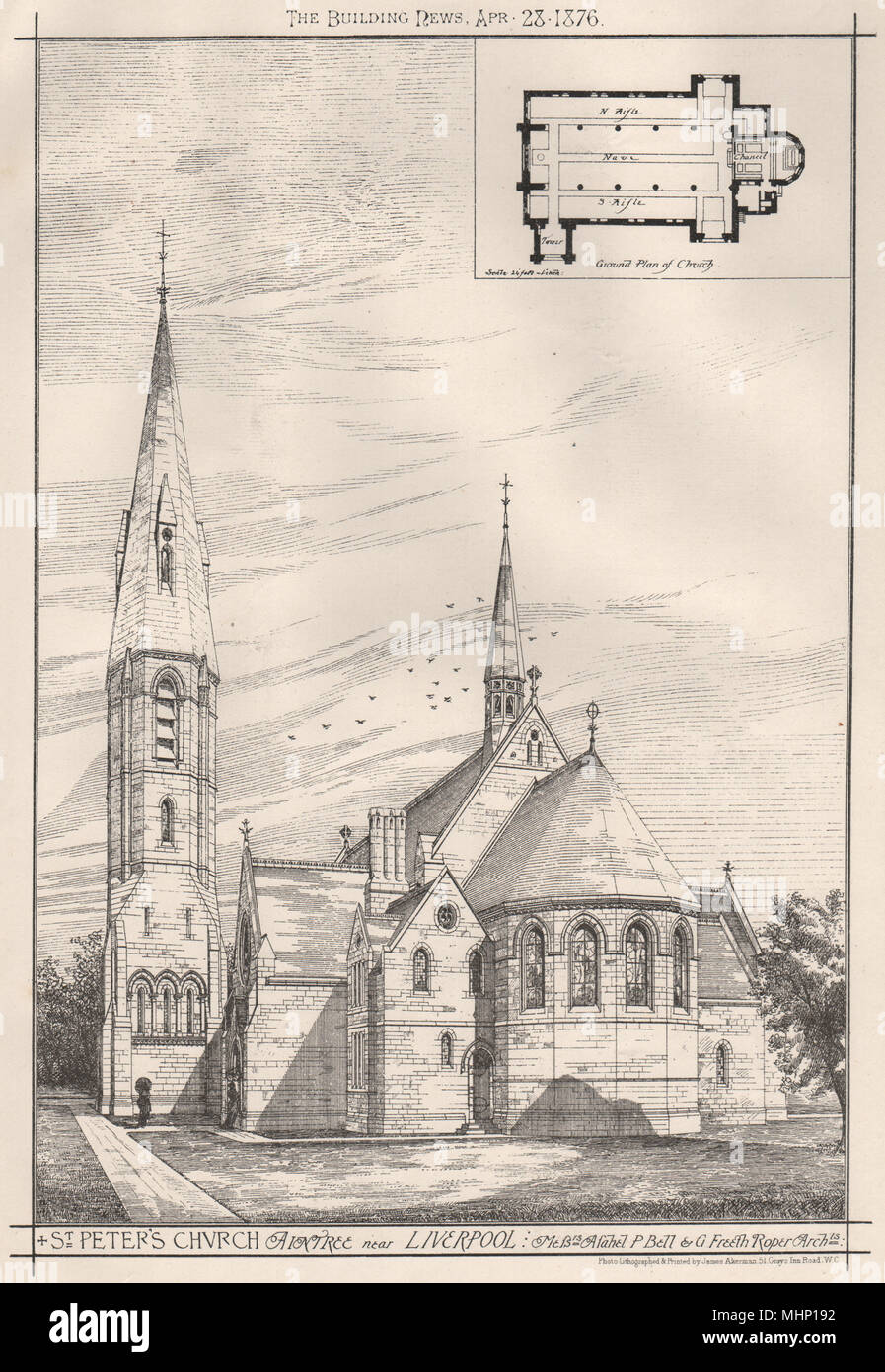 St Peter's Church, Aintree, Liverpool; Bell & Roper Architects 1876 old ...