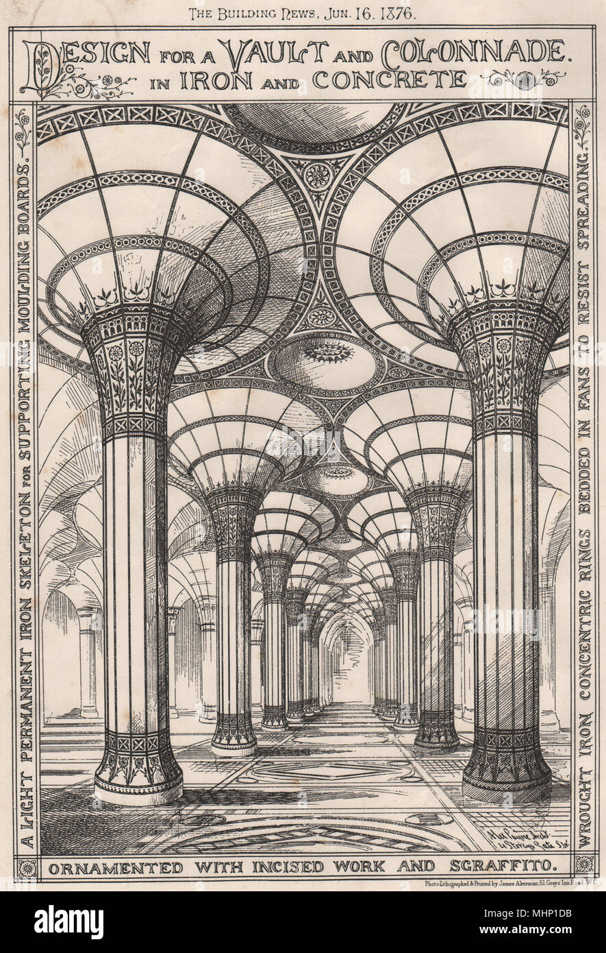 Design for a vault and colonnade in iron and concrete. Churches 1876 ...