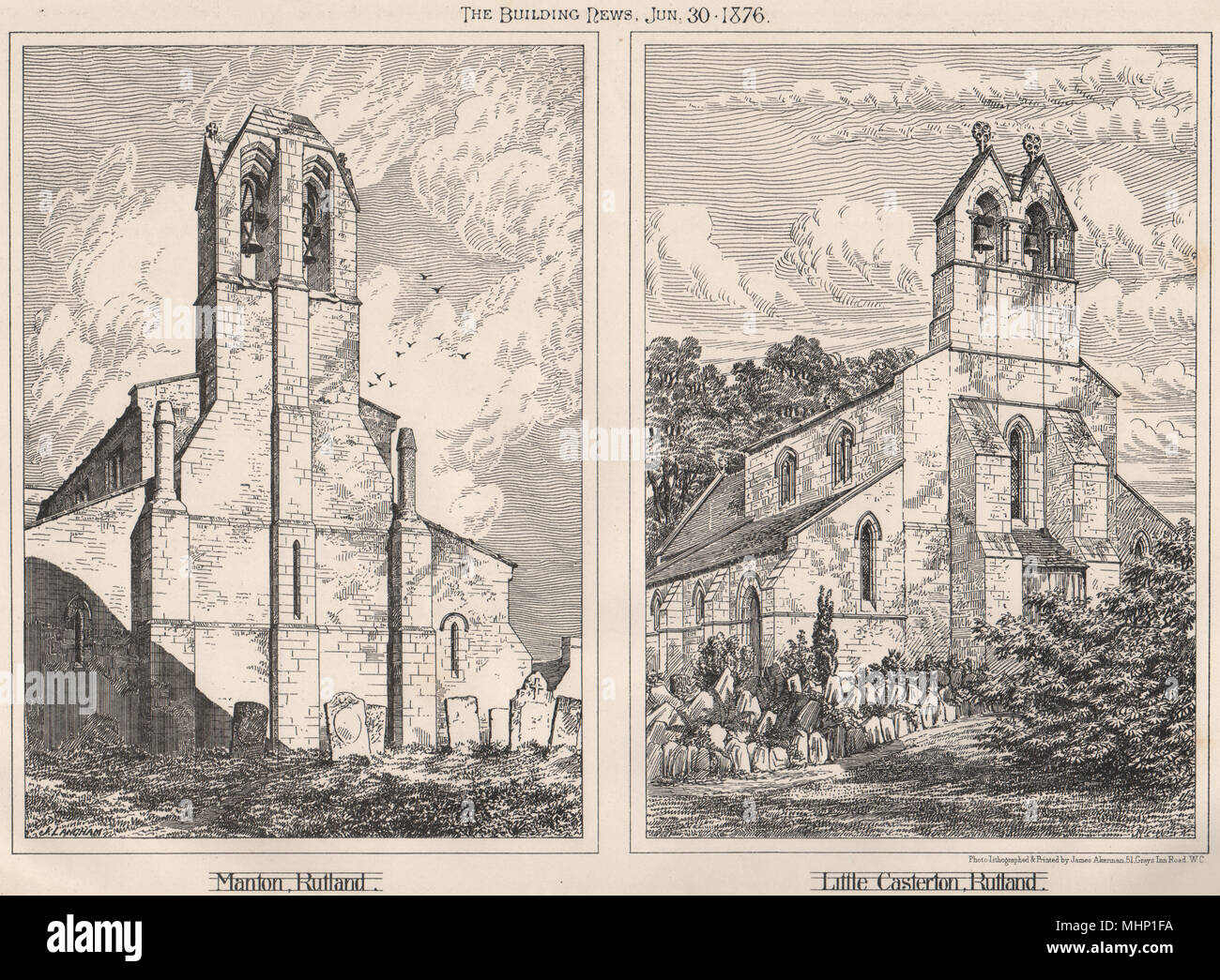 Manton, Rutland; Little Casterton, Rutland 1876 old antique print ...