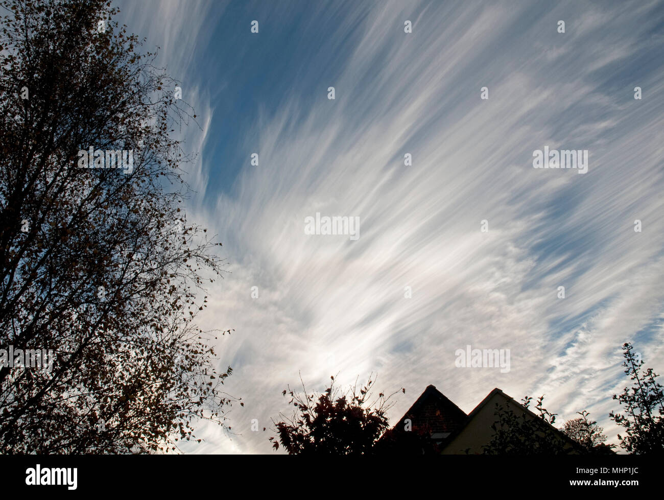 High level cirrus cloud above Bradninch in Devon Stock Photo - Alamy