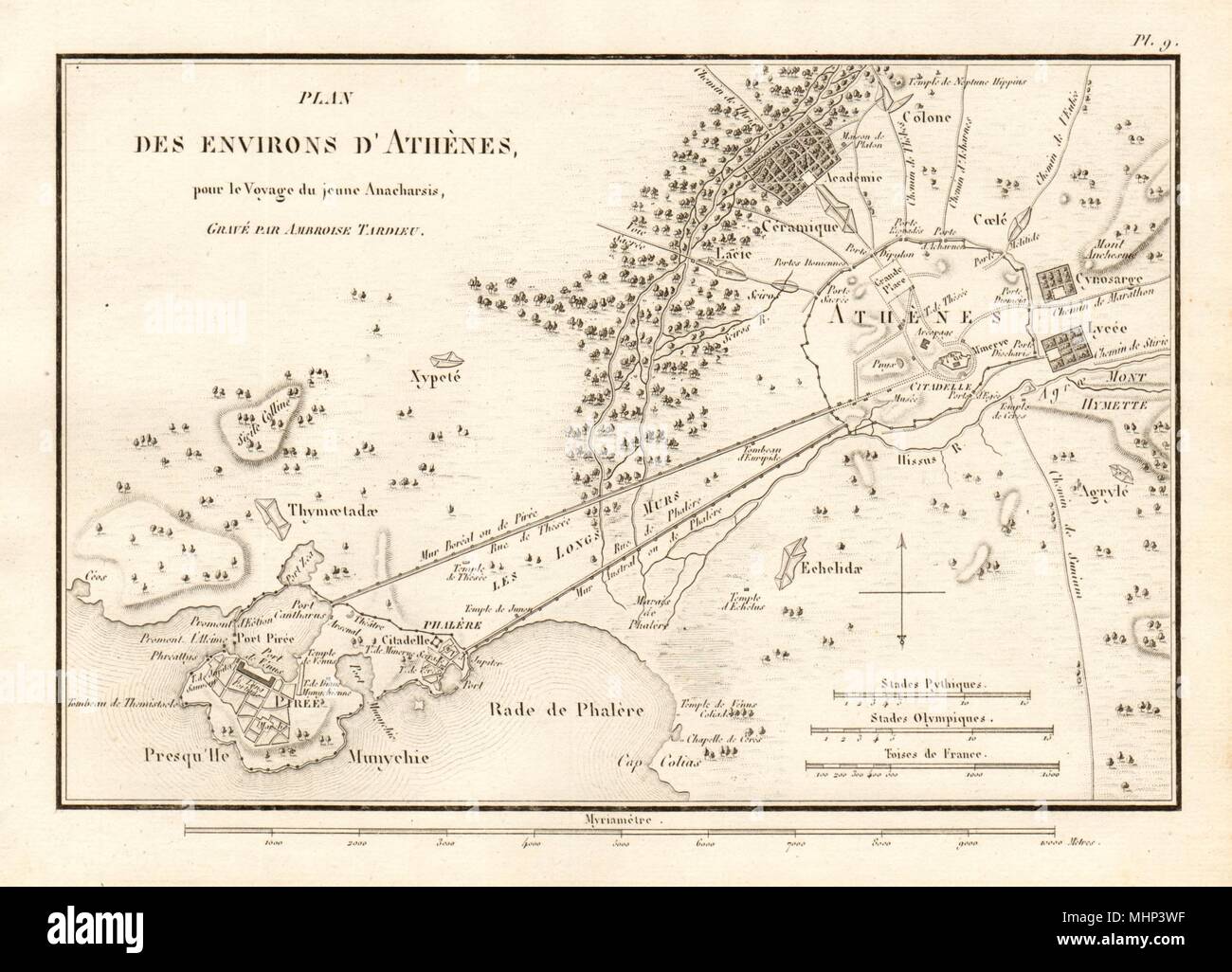 ATHENS Plan des Environs d'Athènes. Ancient Greece. Piraeus. TARDIEU ...