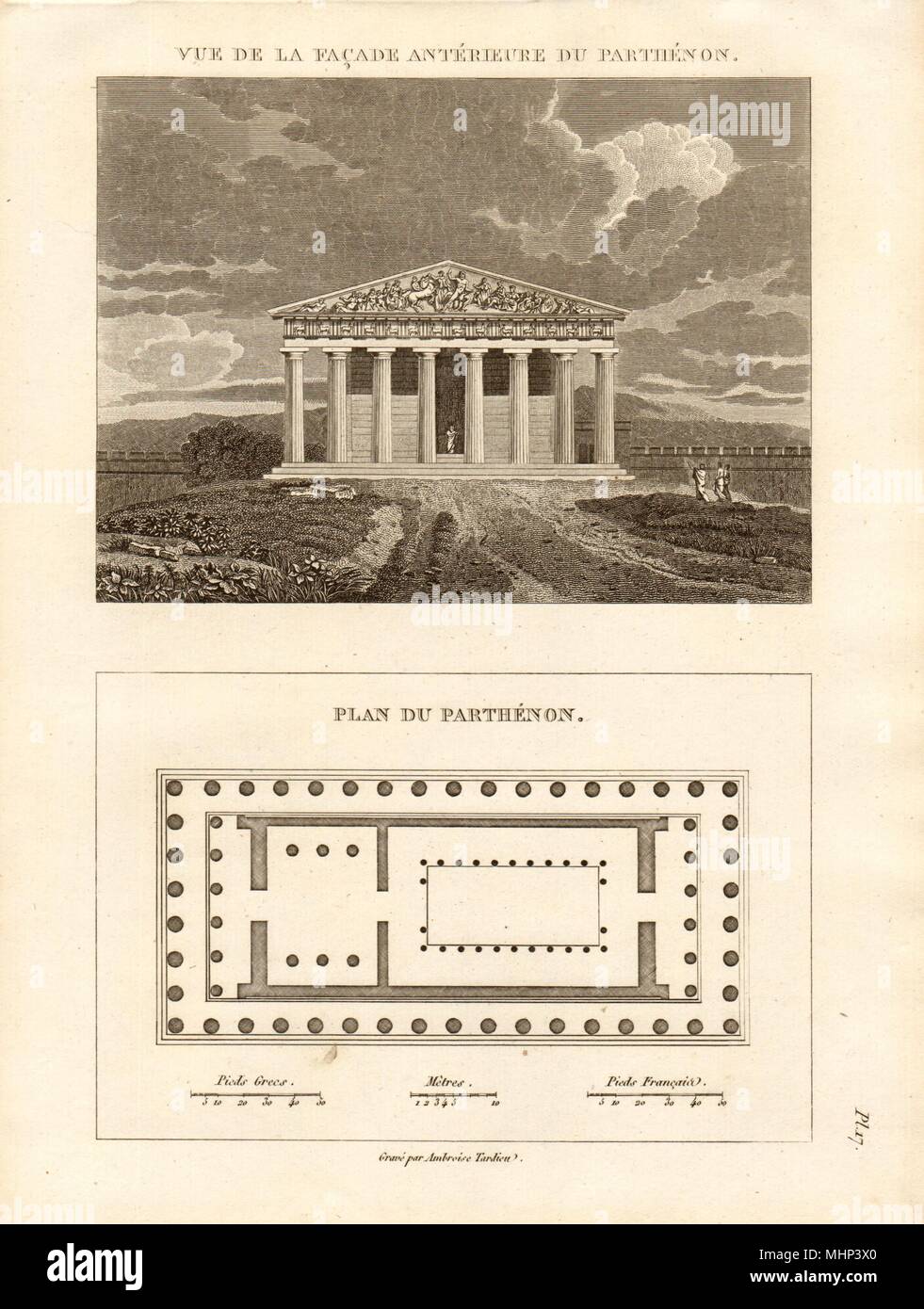 ATHENS. Vue de la façade anterieure du Parthenon. Plan du Parthenon ...