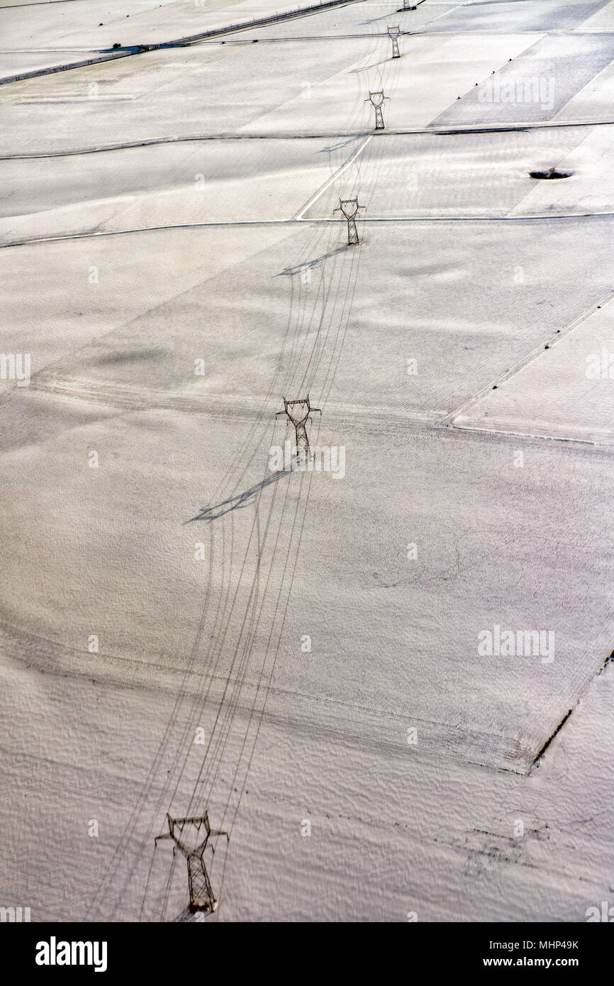 electric power lines on snow aerial view panorama Stock Photo - Alamy