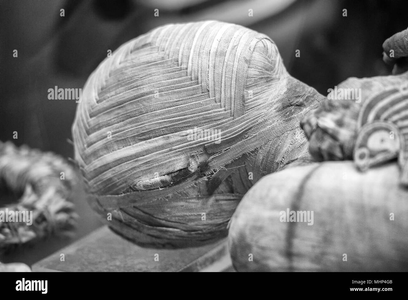 Egyptian mummy close up detail in black and white Stock Photo - Alamy