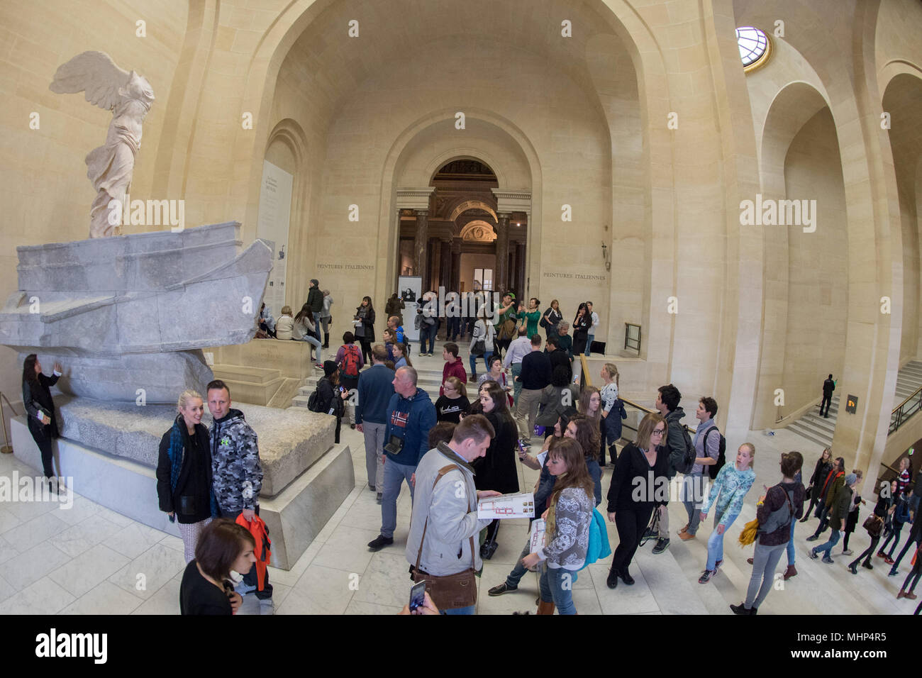 PARIS, FRANCE - APRIL 30, 2016 - Louvre museum crowded of tourist ...